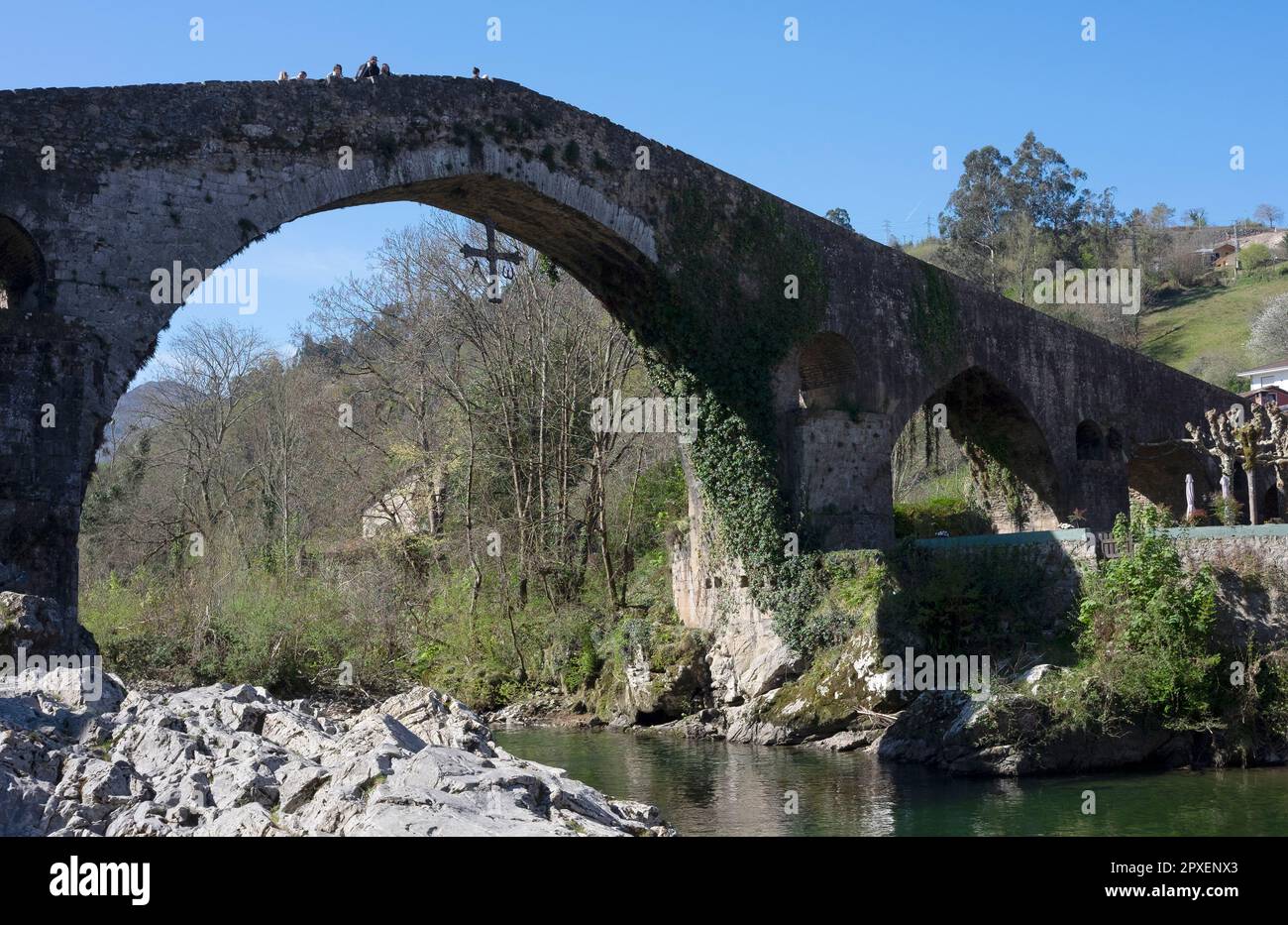 Old Roman stone bridge in Cangas de Onis Asturias, Spain Stock Photo ...