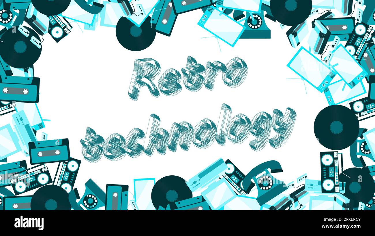 Frame of old vintage retro electronics from TVs, cassette tape ...