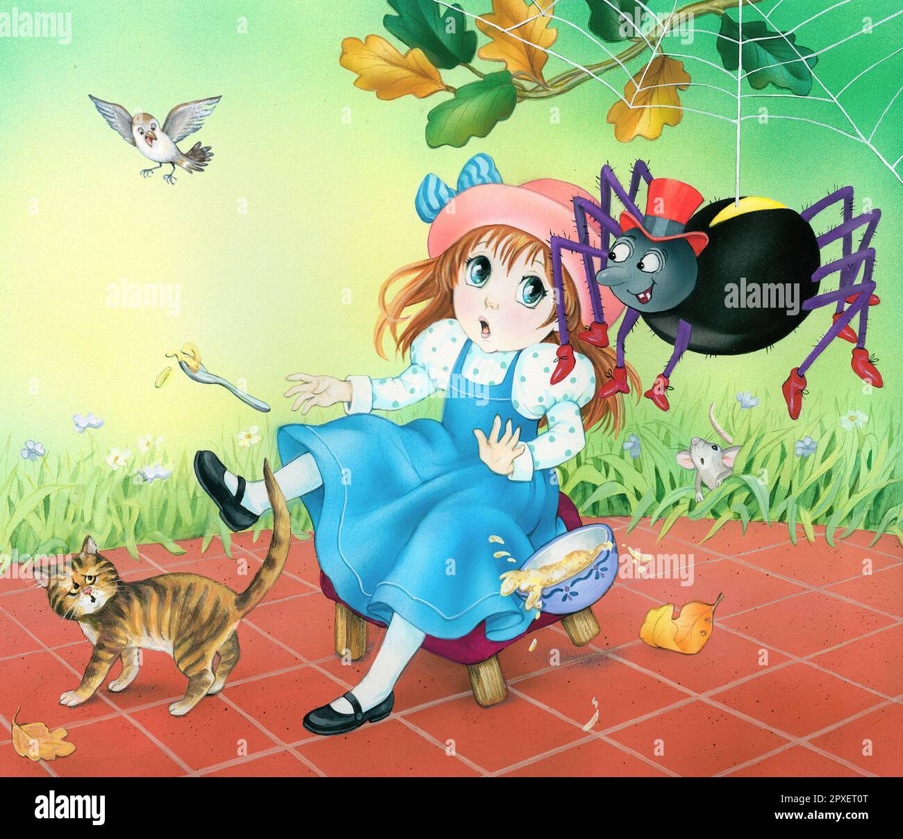 Nursery Rhymes-Little Miss Muffet sat on her tuffet Stock Photo - Alamy