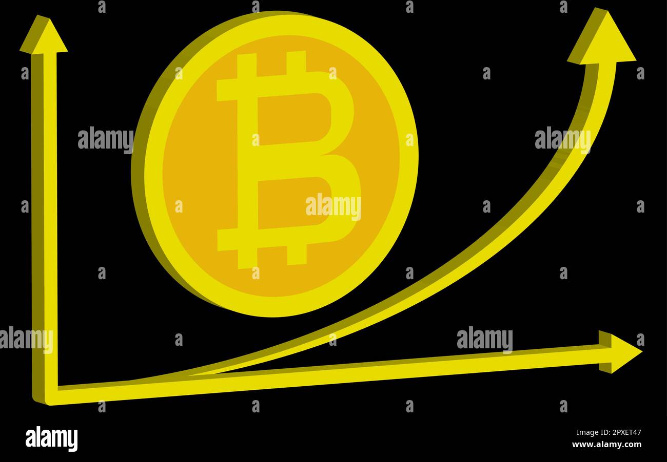 Growing bitcoin up and growing up arrow graphics 3d on a black ...