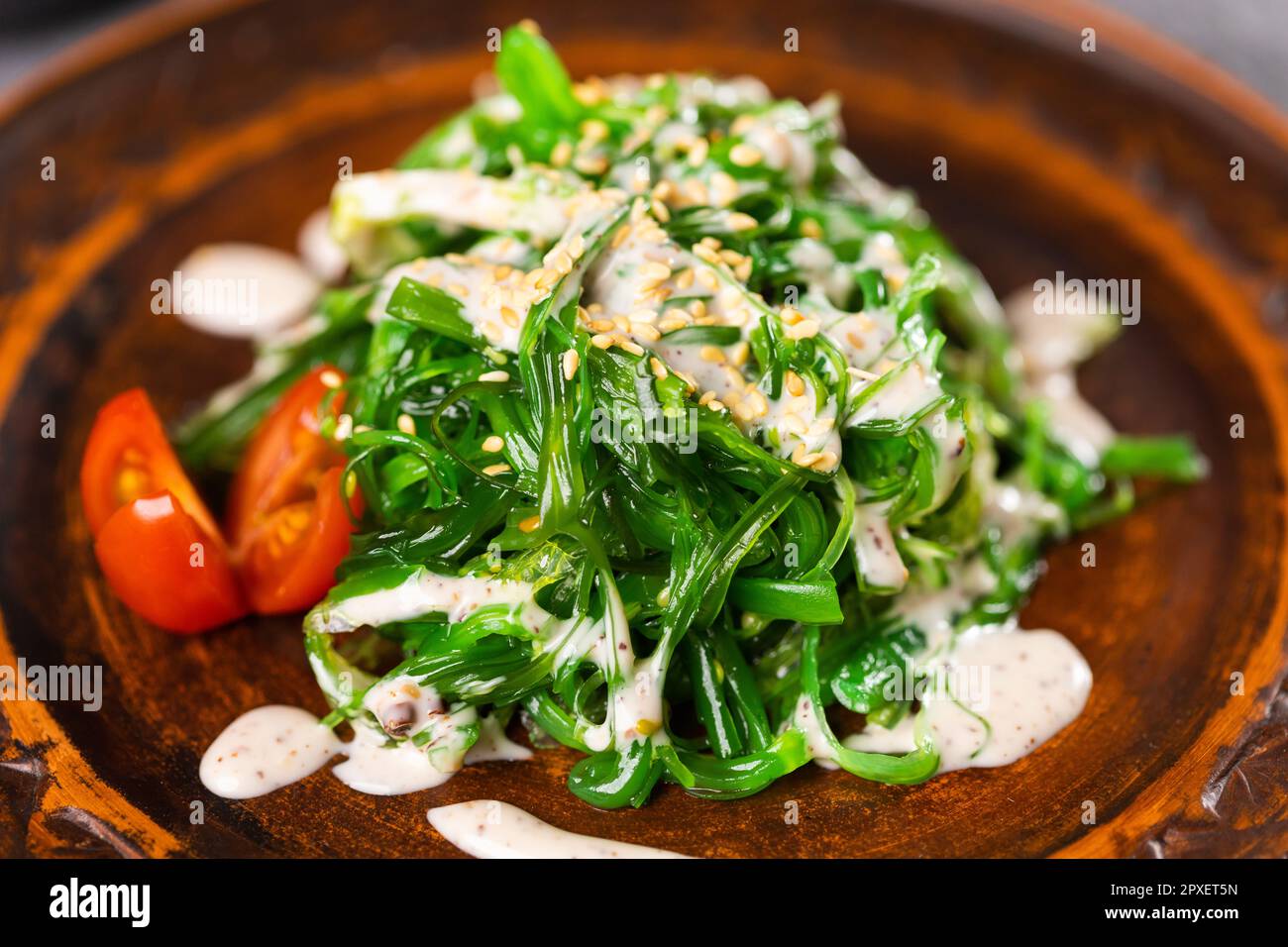 Traditional Japanese wakame salad with sesam seeds. Healthy and fresh ...