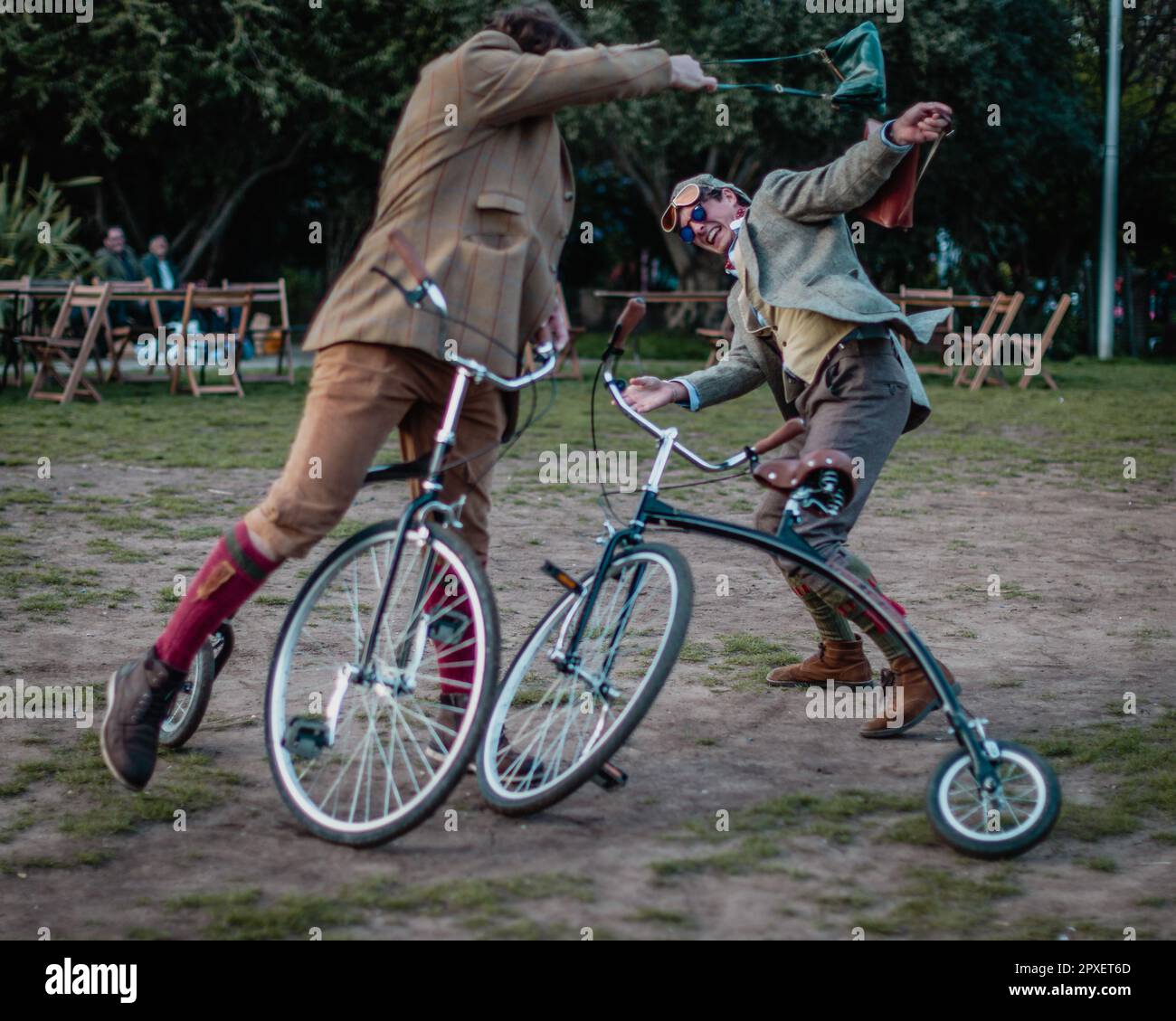 Handbags at dawn as two tweed wearers play-fight on their penny ...