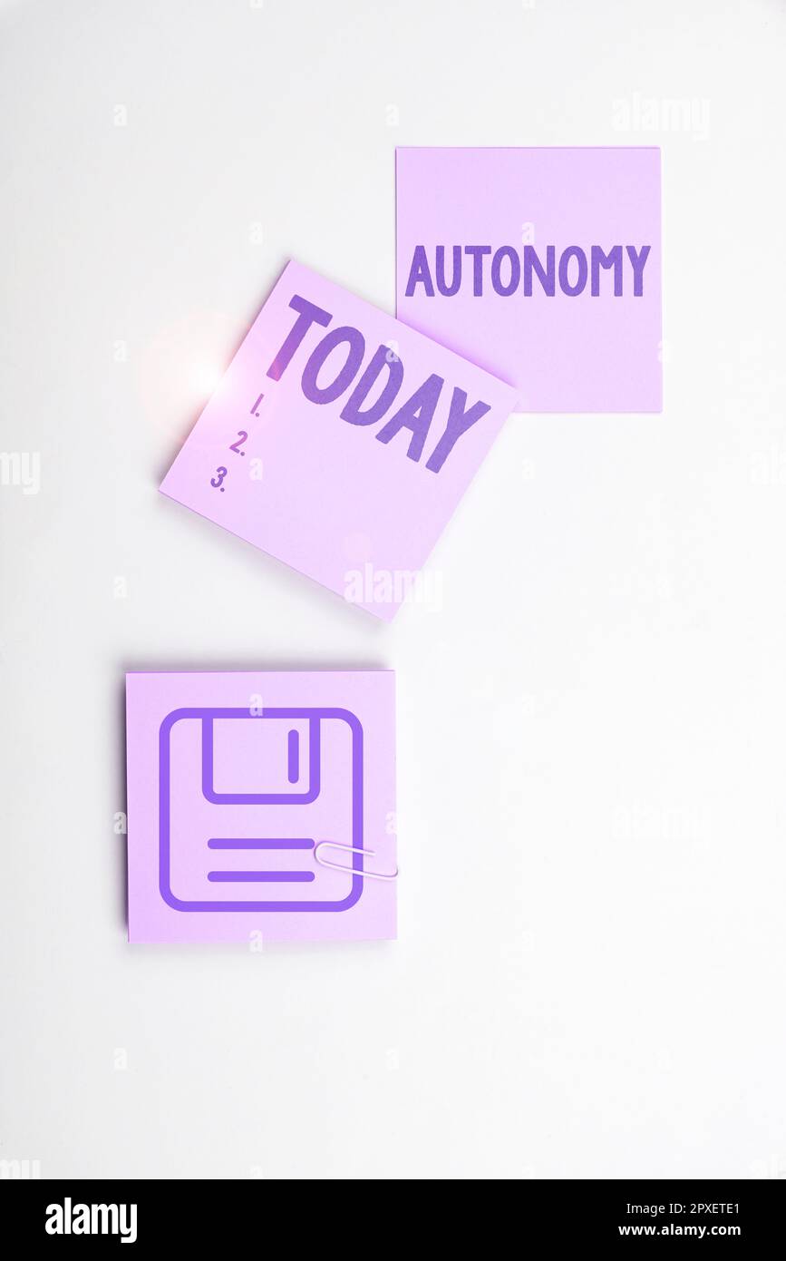 Hand writing sign Autonomy, Concept meaning vehicle that can guide ...