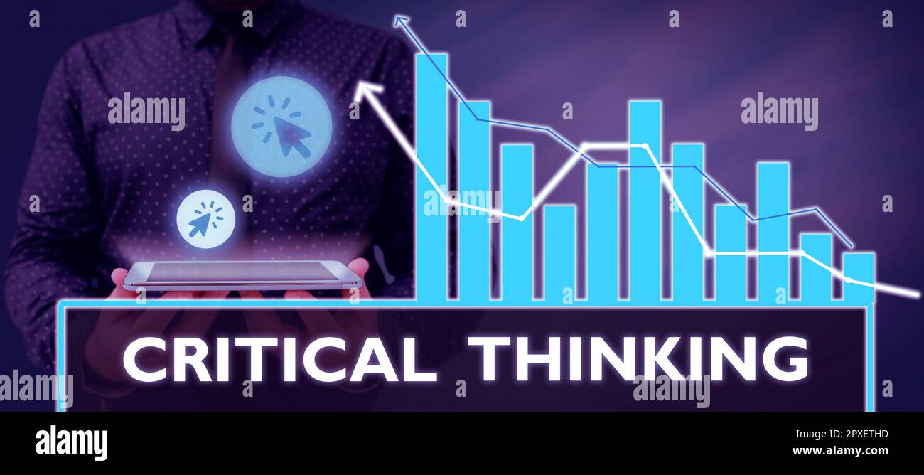 Text caption presenting Critical Thinking, Business approach sequence ...