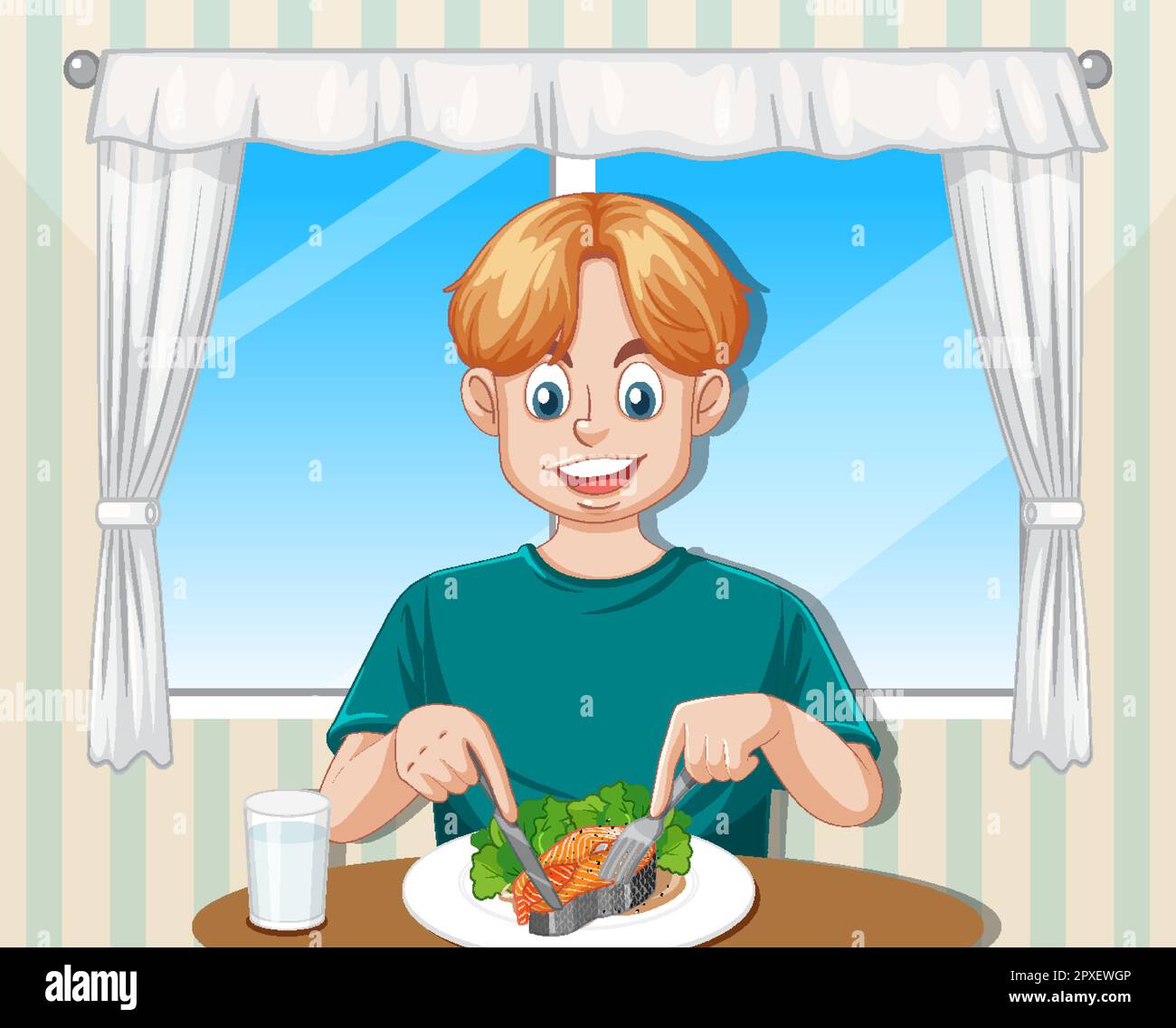 Teenage Boy Having Meal on the Table illustration Stock Vector Image ...
