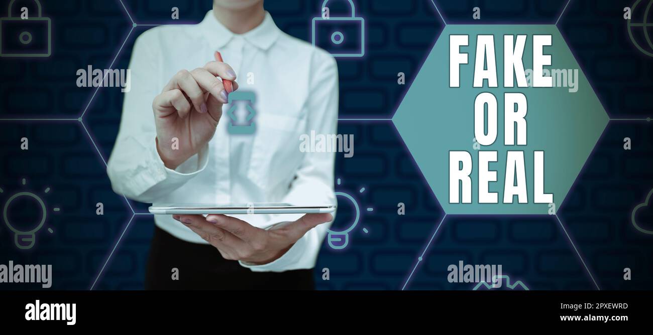 Hand writing sign Fake Or Real, Internet Concept difference between ...