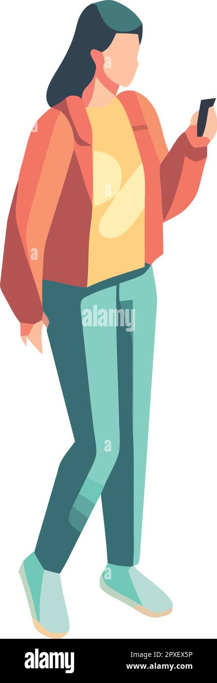 woman walking with smart phone, vector illustration Stock Vector Image ...
