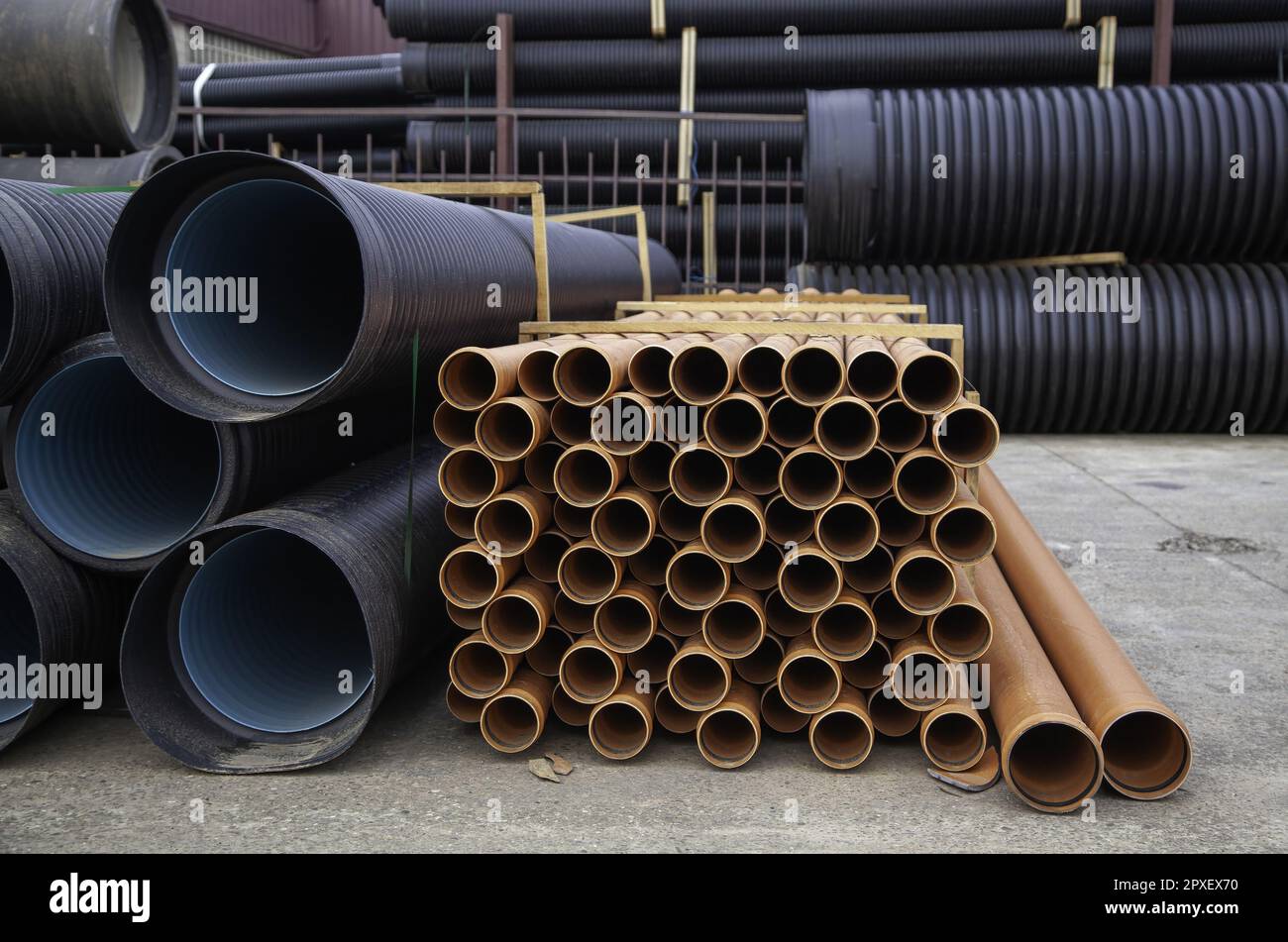 Detail of construction materials to channel water Stock Photo - Alamy