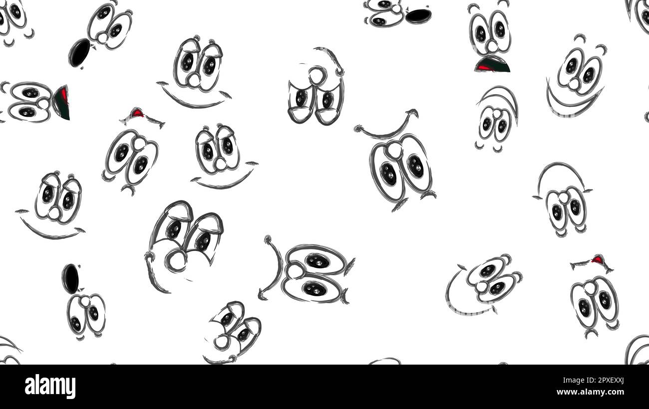 Texture seamless pattern of various black and white emotions: joy ...