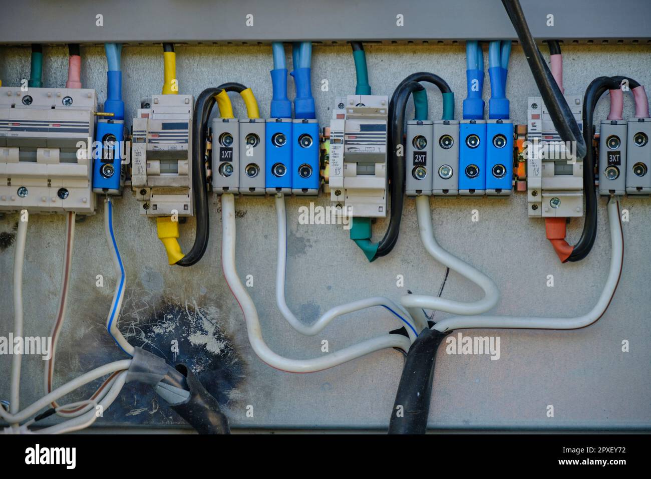 Electric switches with wires electrical panel Stock Photo - Alamy