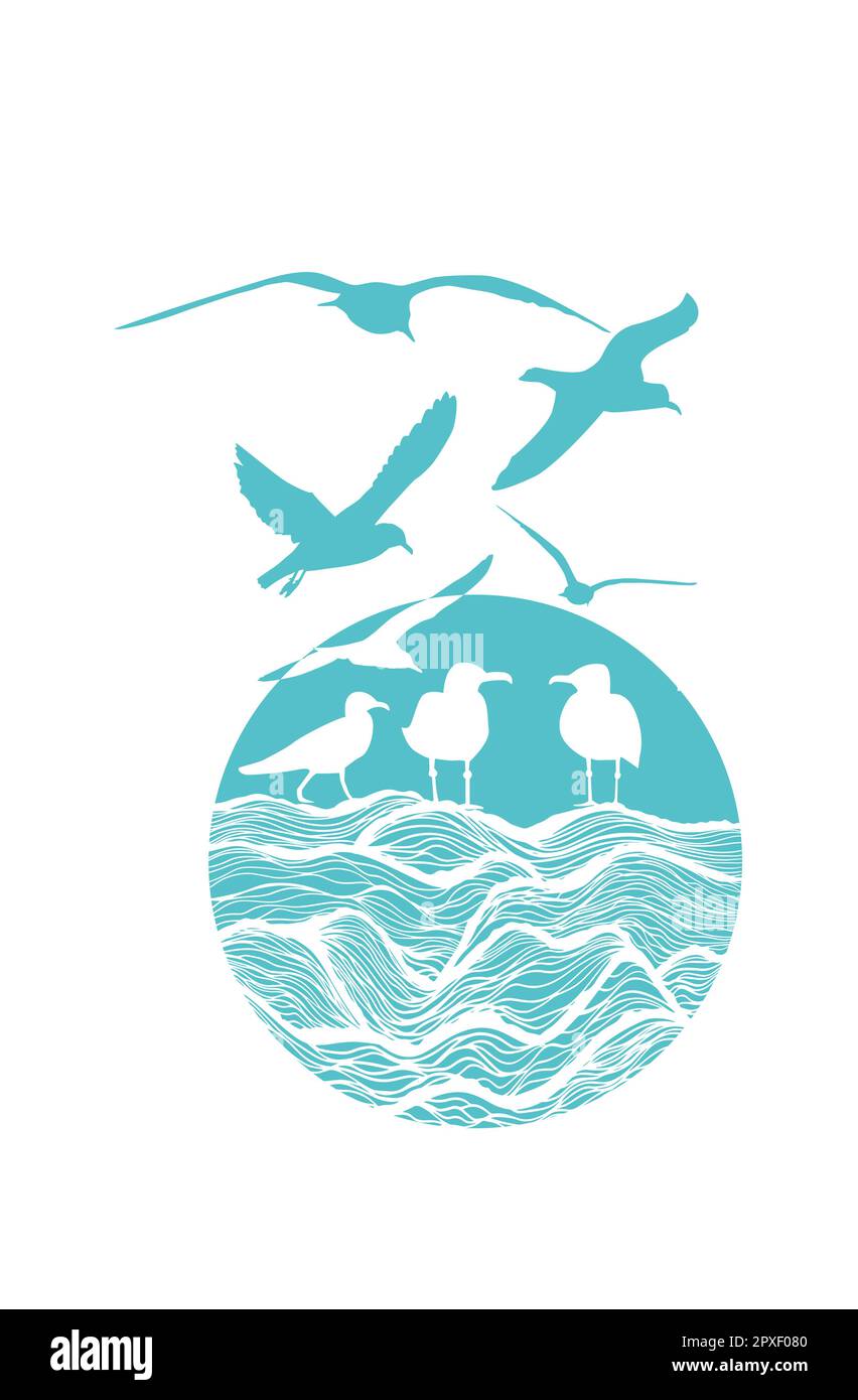 Sea icon. Waves and seagulls. Vector illustration Stock Vector Image ...