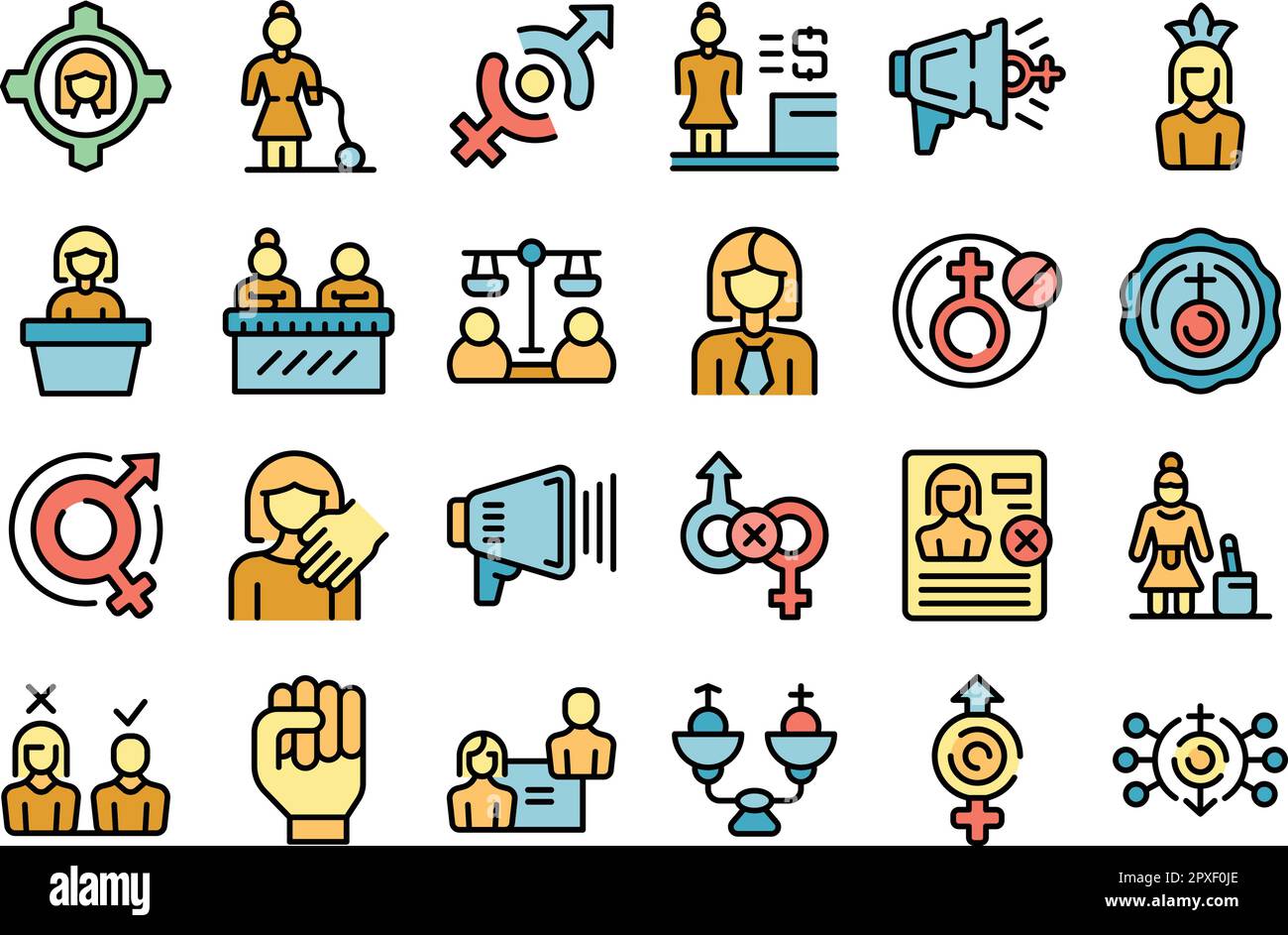 Gender discrimination icons set outline vector. Work violence. Abuse ...