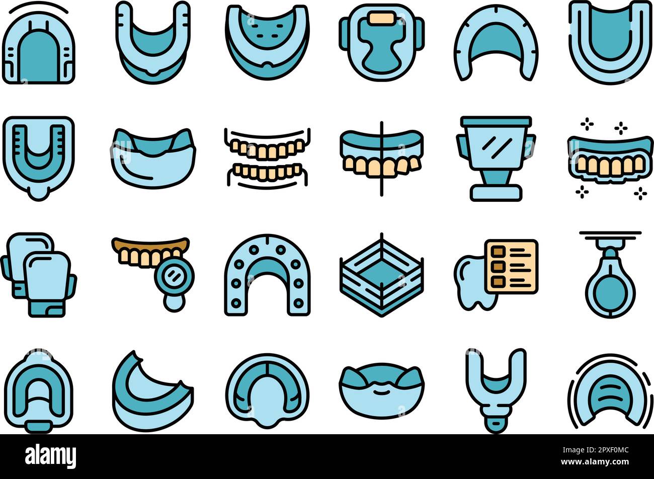Mouthguard icons set outline vector. Boxer dental. Protector mouth thin ...