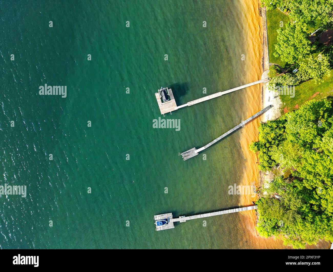 An aerial view of a port on the shore of Lake Norman in Cornelius, NC ...