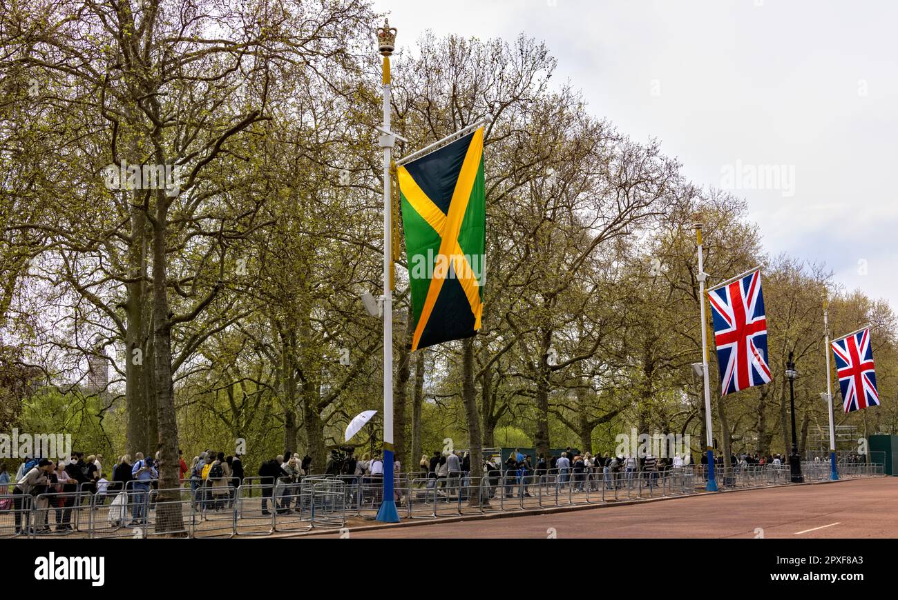 Preparations for the Coronation 30th April 2023 showing Jamaican and ...