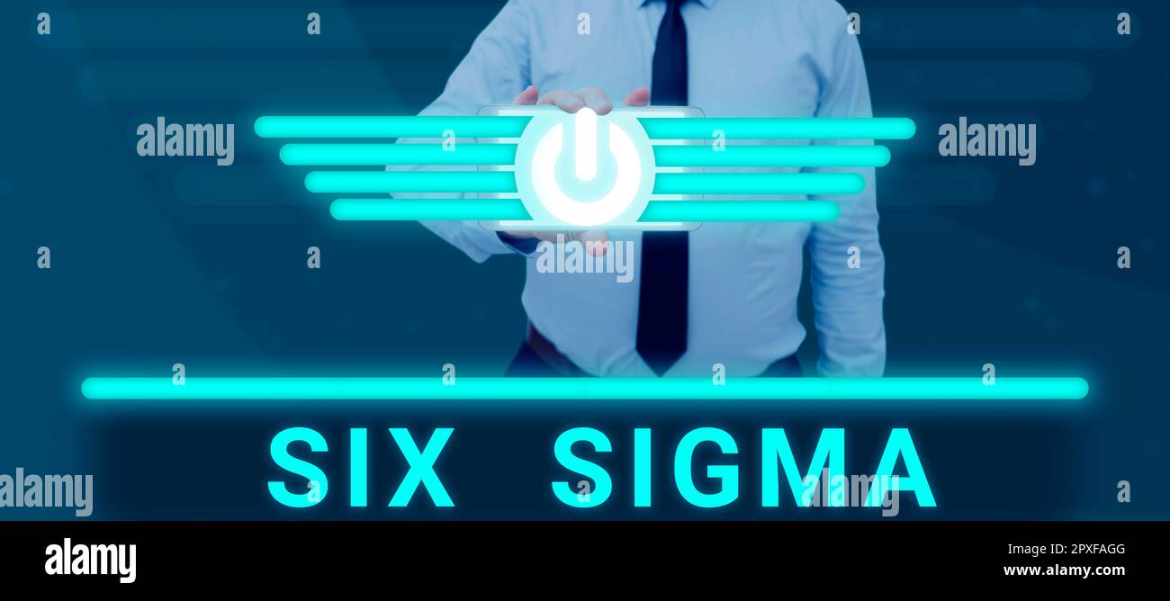 Hand writing sign Six Sigma, Concept meaning management techniques to ...
