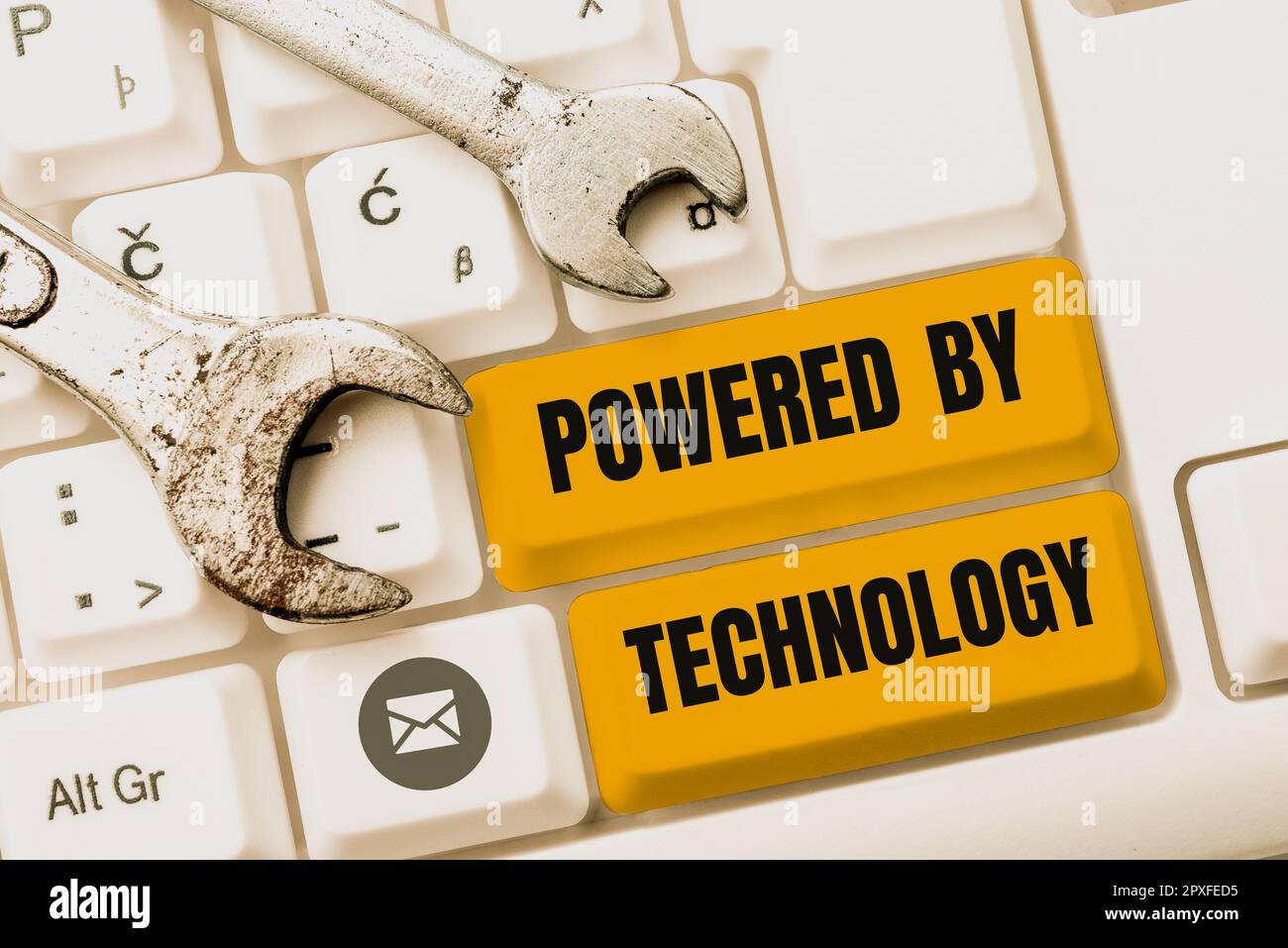 Conceptual display Powered By Technology, Concept meaning Breakthrough ...