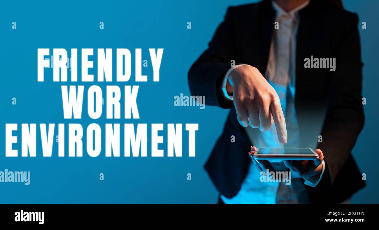 Conceptual caption Friendly Work Environment, Word Written on future ... Conceptual caption Friendly Work Environment, Word Written on future ...