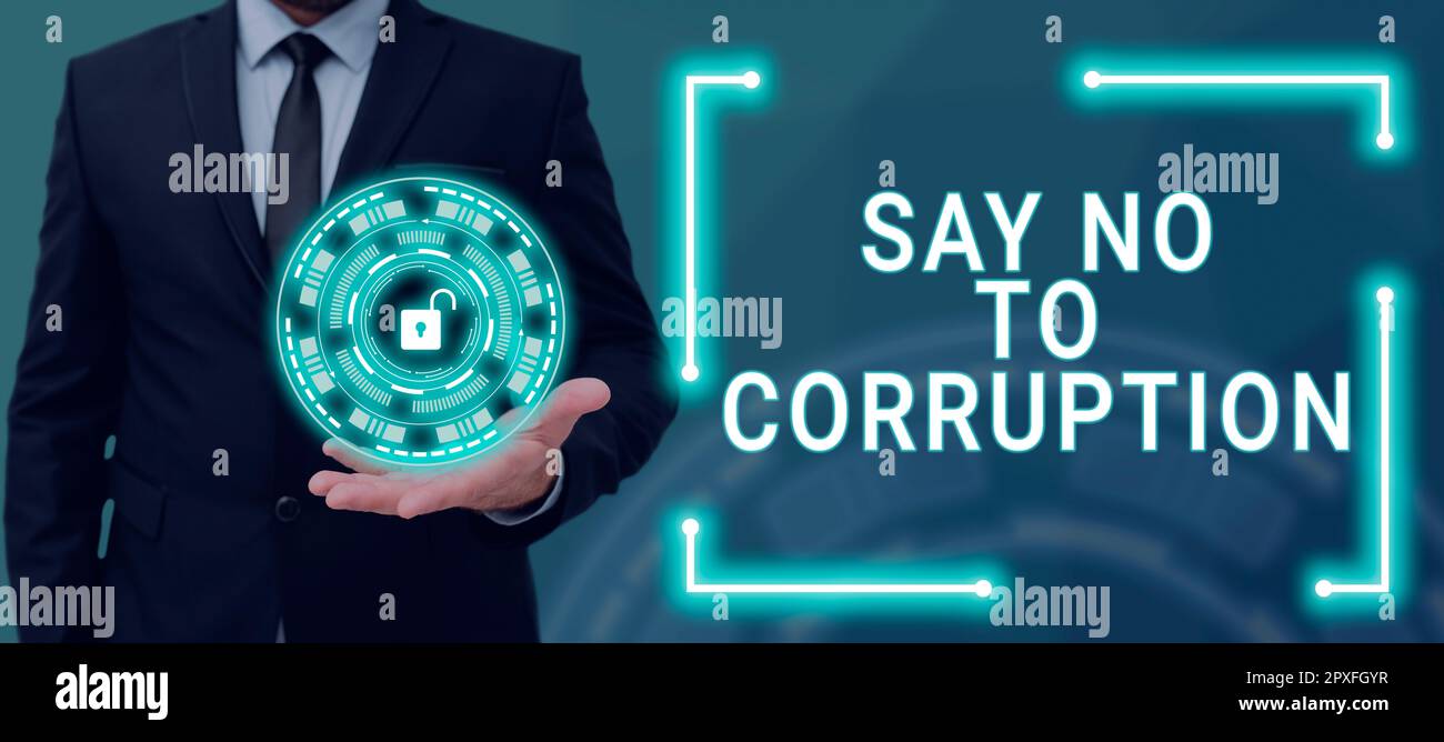 Hand writing sign Say No To Corruption, Word for Introducing ...