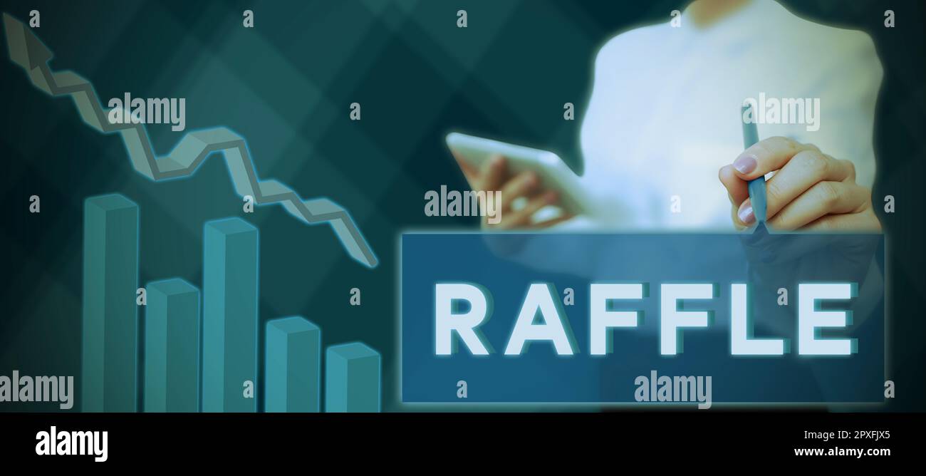 Hand writing sign Raffle, Business concept means of raising money by ...
