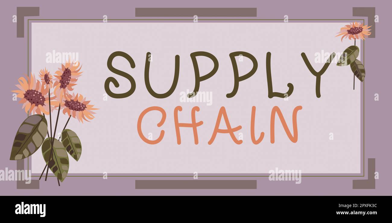 Text sign showing Supply Chain, Concept meaning System of organization ...