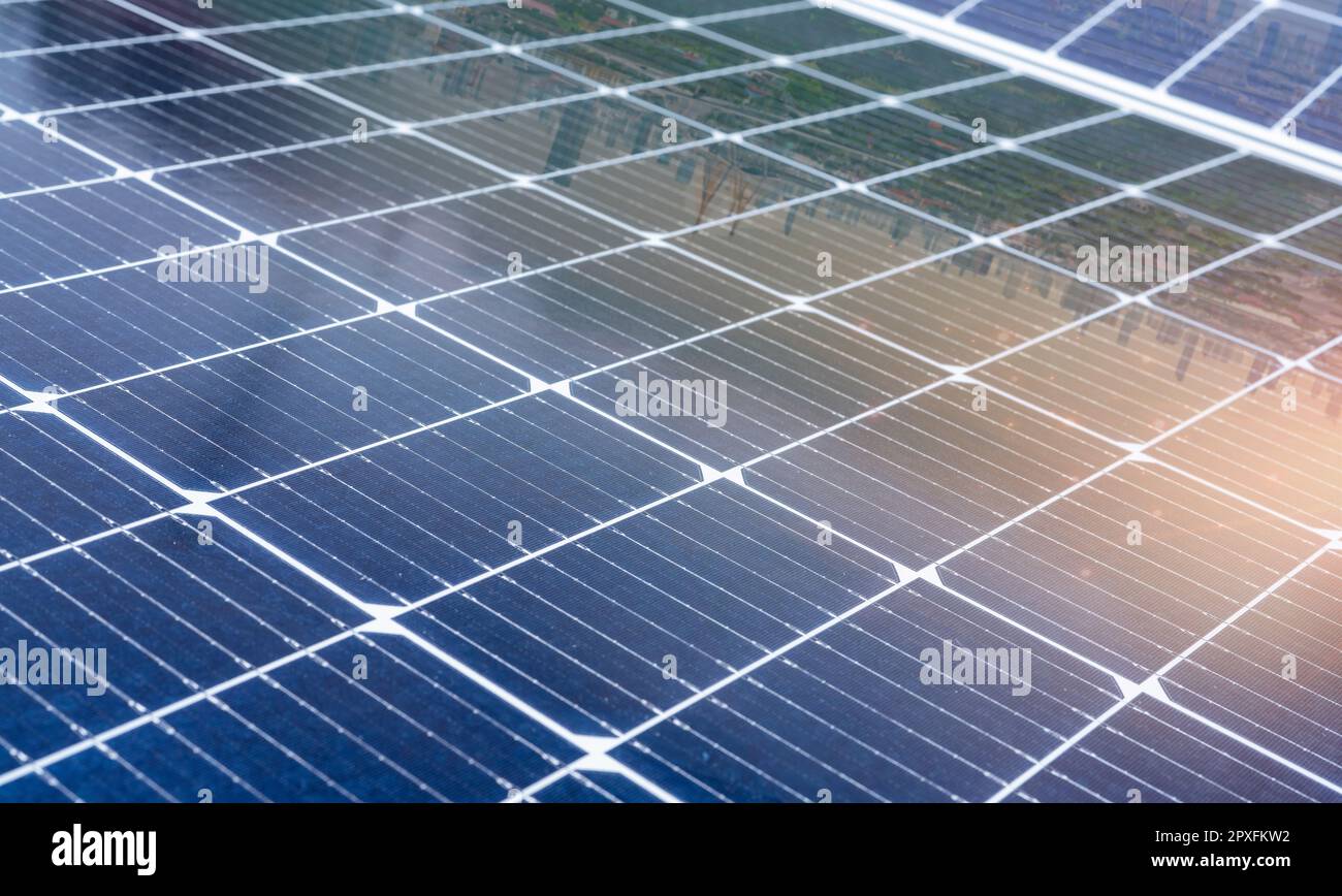 Selective focus on solar panels or photovoltaic module. Solar power for ...