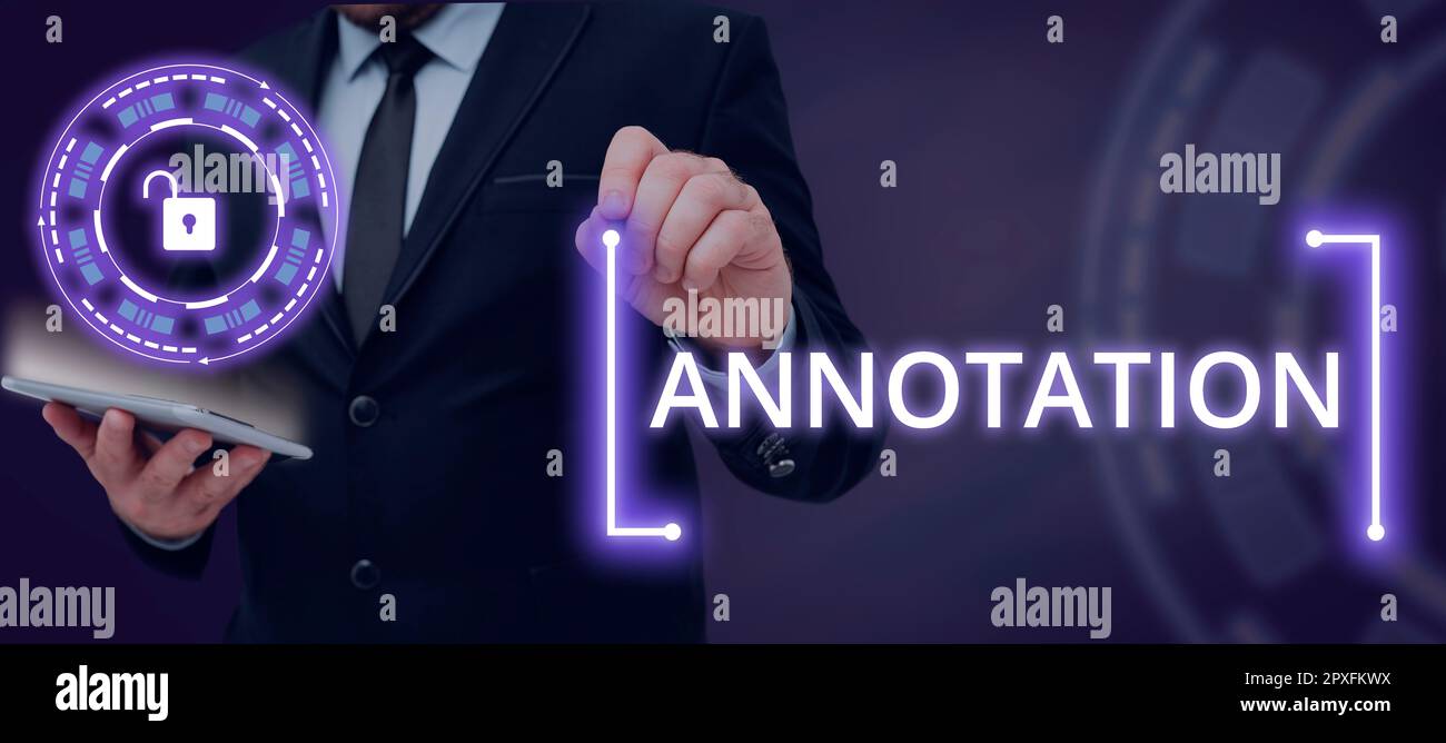 Text Sign Showing Annotation Business Concept Note Added By Way Of Comment Or Explanation Stock