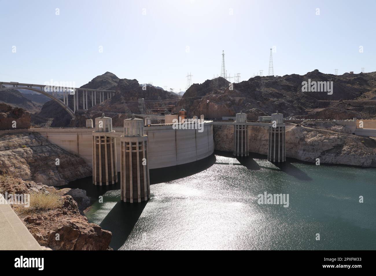 View on the Hoover Dam (formerly Boulder Dam) in the Black Canyon of ...