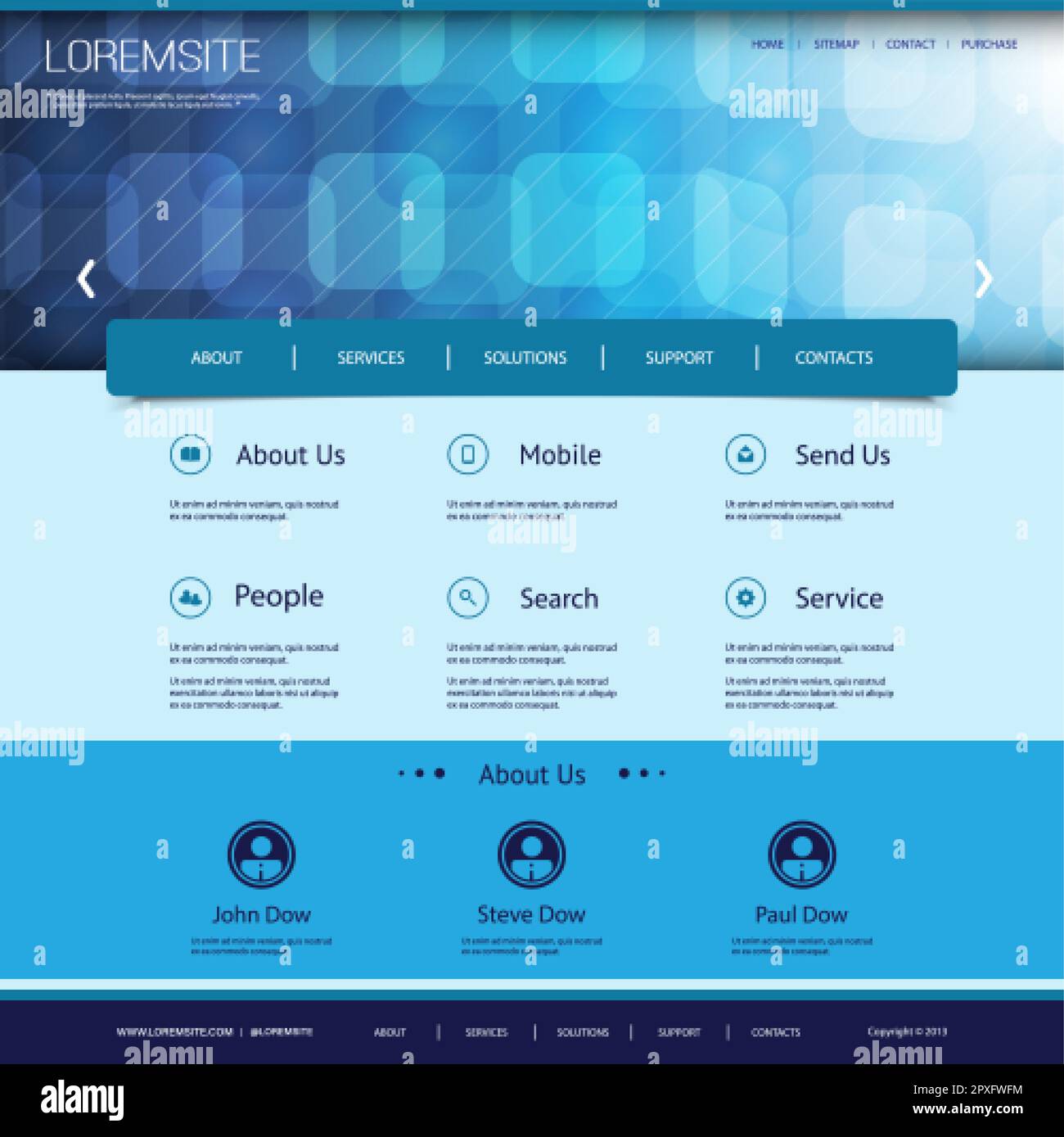Website Template with Abstract Blue 3D Squares Header Design Stock ...