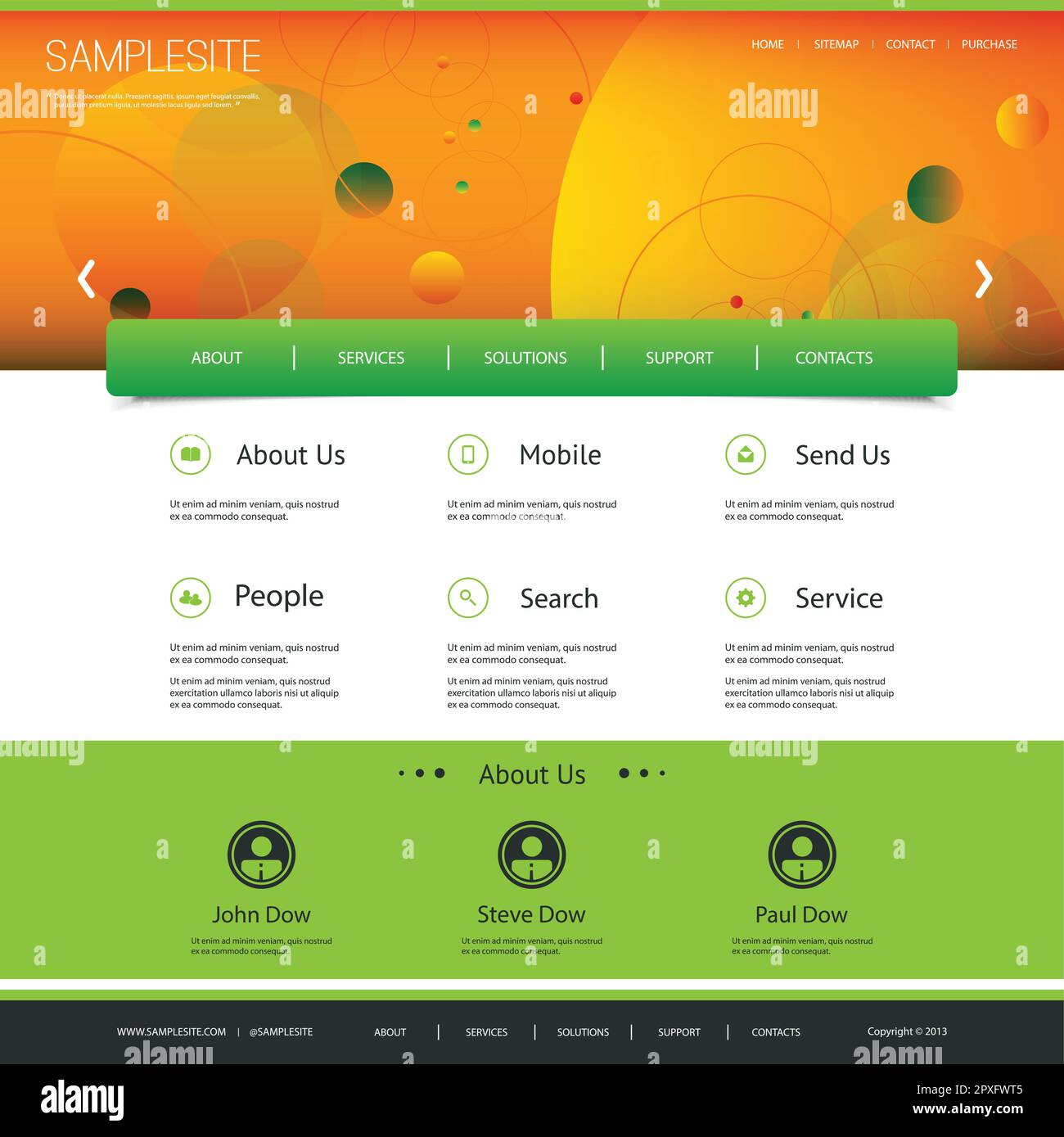 Website Template Design with Abstract Orange Header Stock Vector Image ...