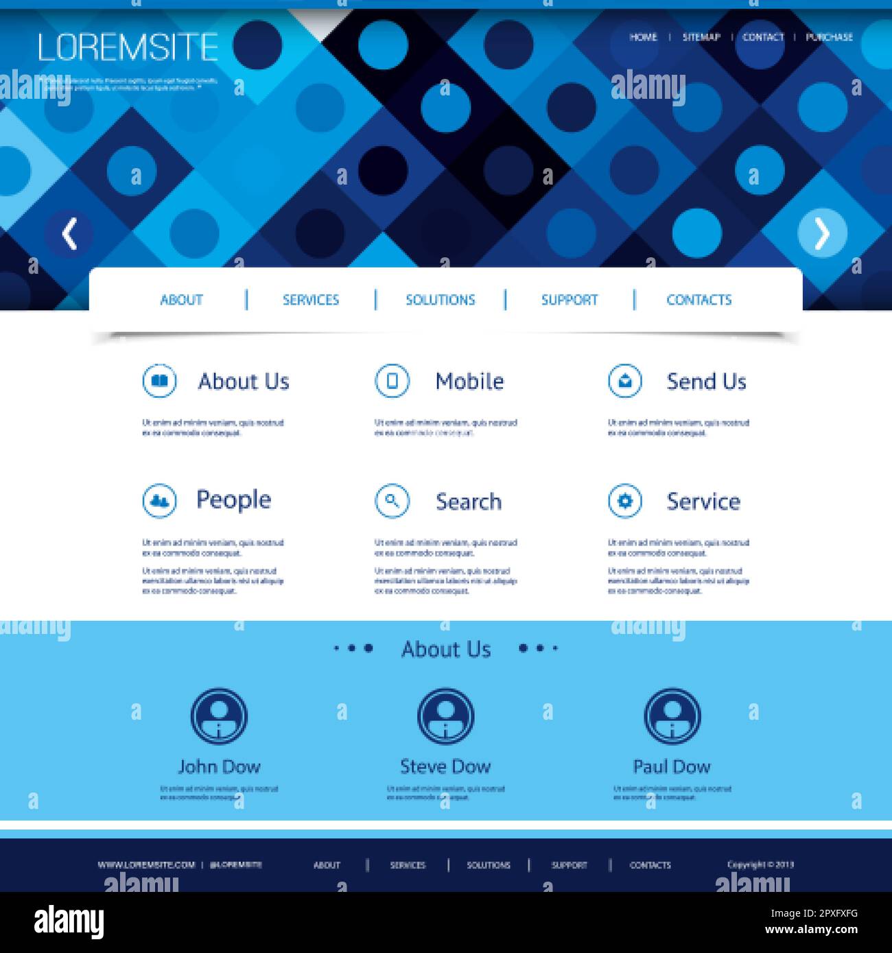 Website Template with Blue Abstract Header Design Stock Vector Image ...