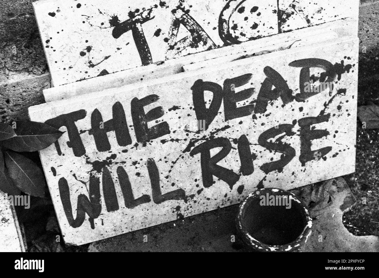 A street sign featuring a message that reads 'The Dead Will Rise' Stock ...