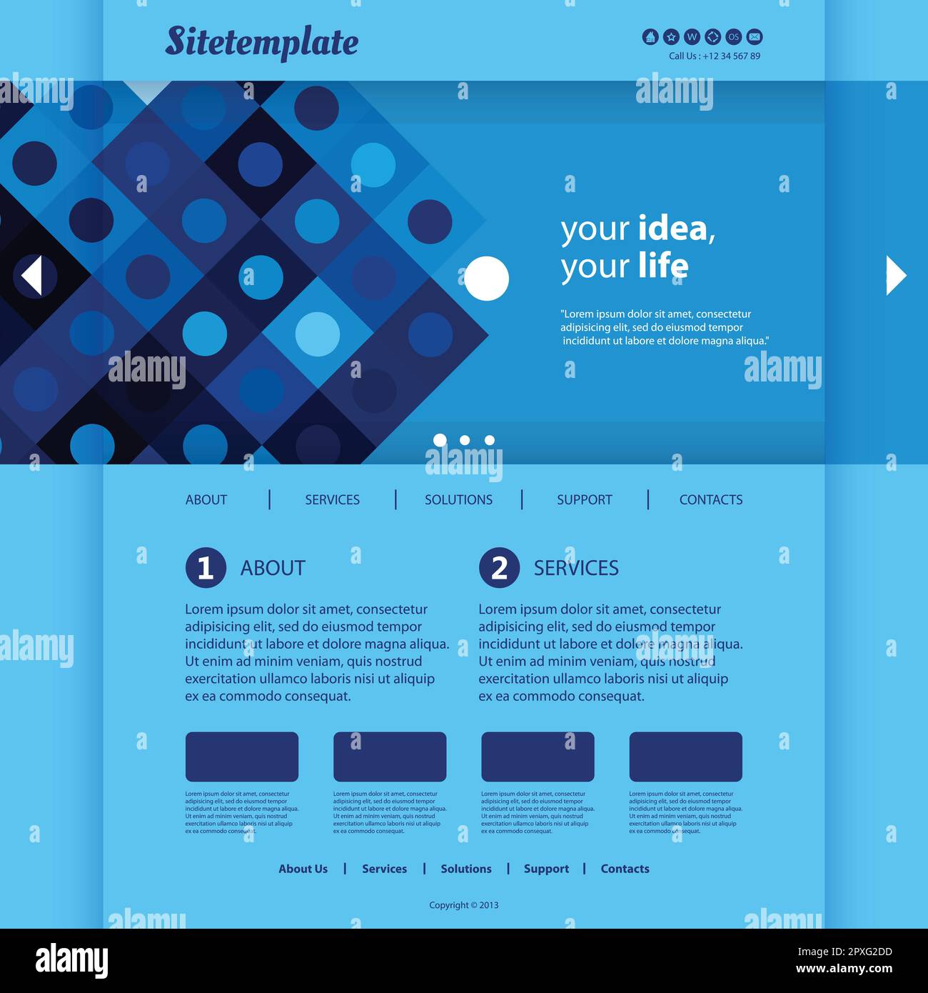 Website Template with Blue Abstract Header Design Stock Vector Image ...