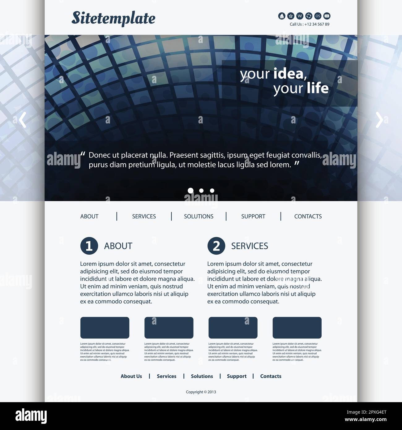 Website Template Design with Blue Abstract Header Stock Vector Image ...