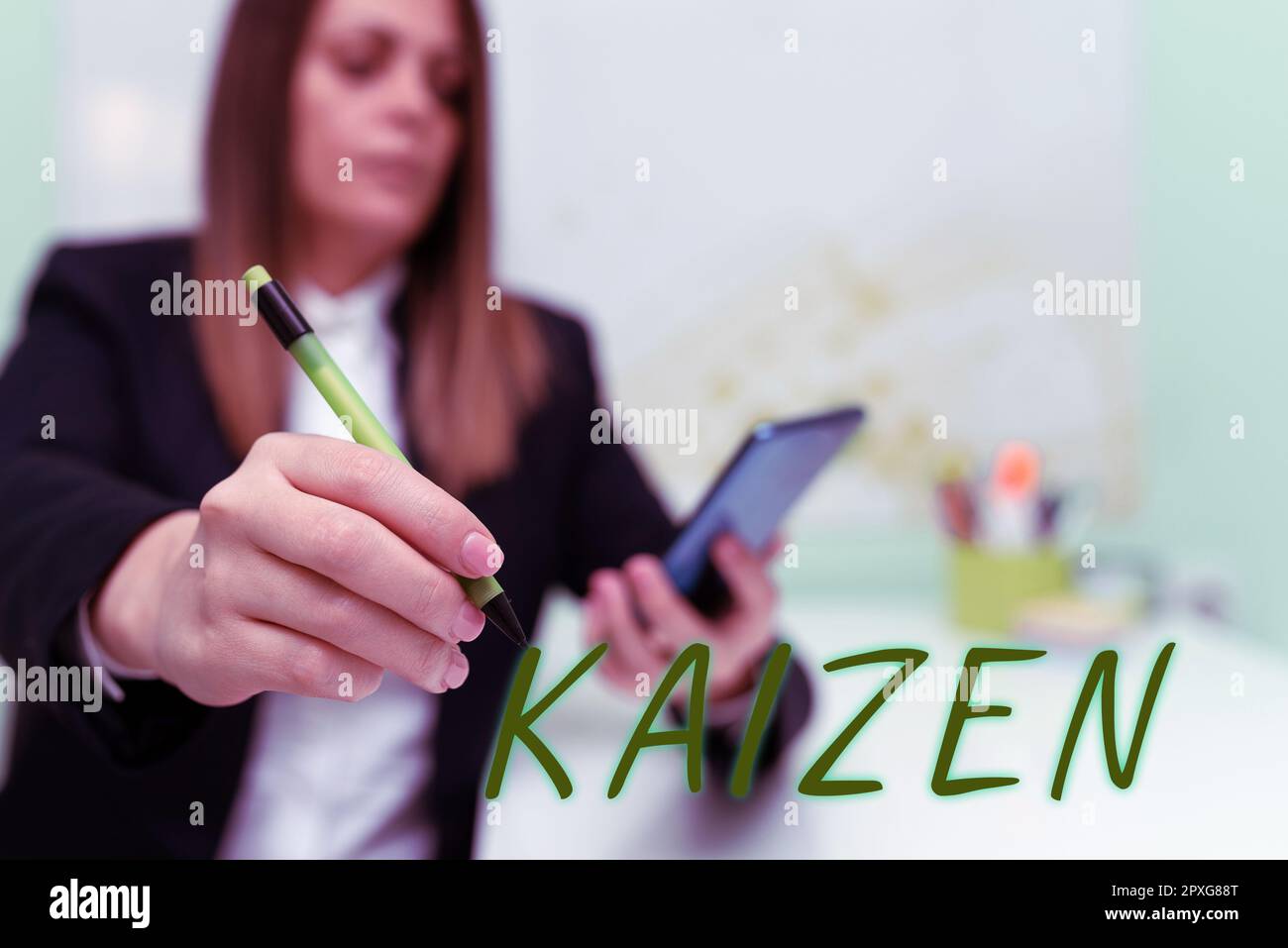 Text sign showing Kaizen, Concept meaning a Japanese business ...