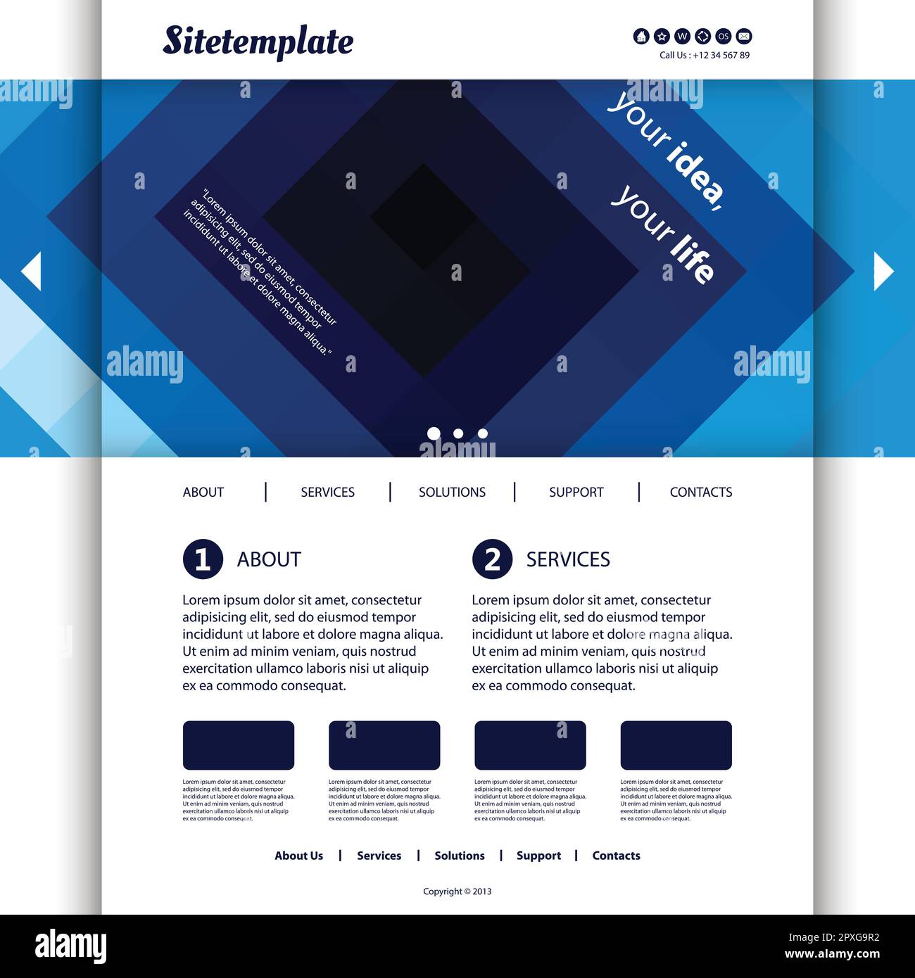 Website Template with Blue Abstract Header Design Stock Vector Image ...