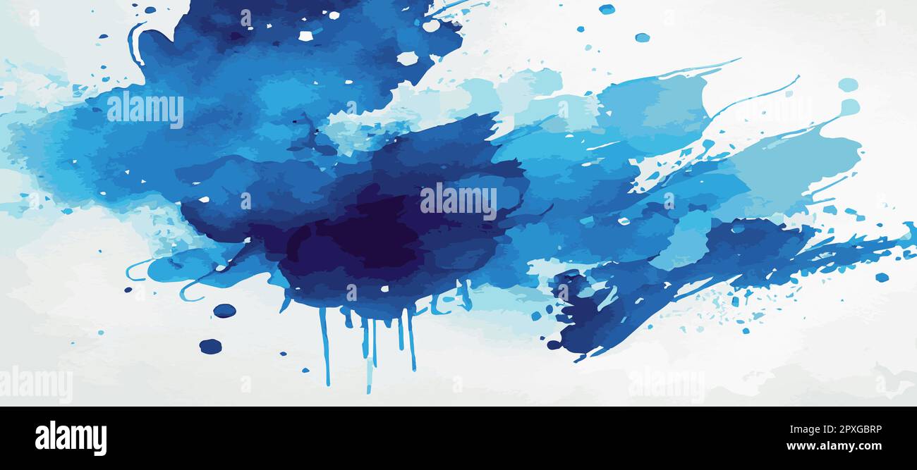 Realistic blue watercolor panoramic texture on white background ...