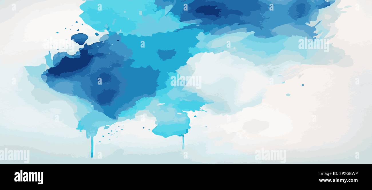 Realistic blue watercolor panoramic texture on white background ...