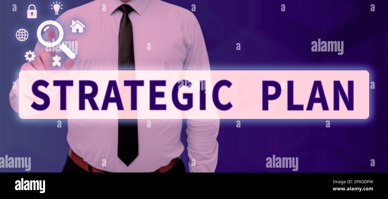 Hand writing sign Strategic Plan, Concept meaning A process of defining ...