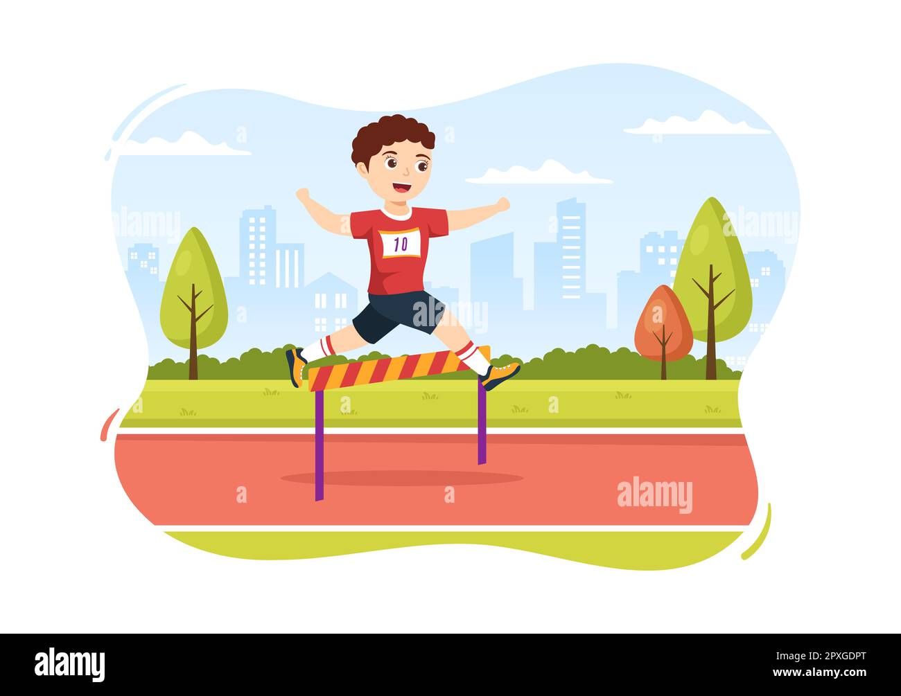 Kids Athlete Run Hurdle Long Jump Sportsman Game Illustration in ...