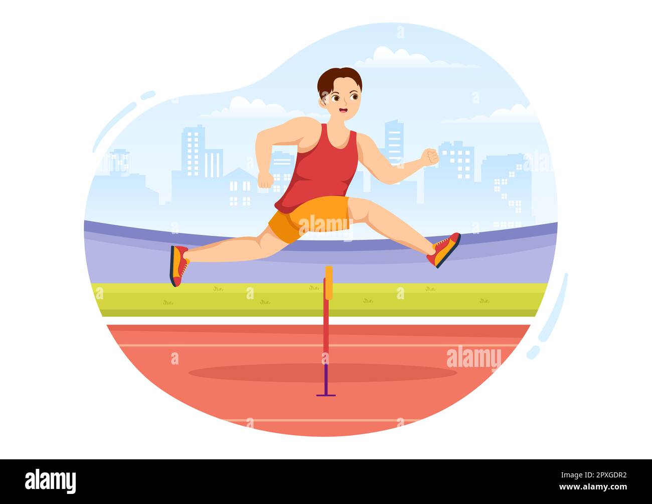 Athlete Run Hurdle Long Jump Sportsman Game Illustration in Obstacle ...
