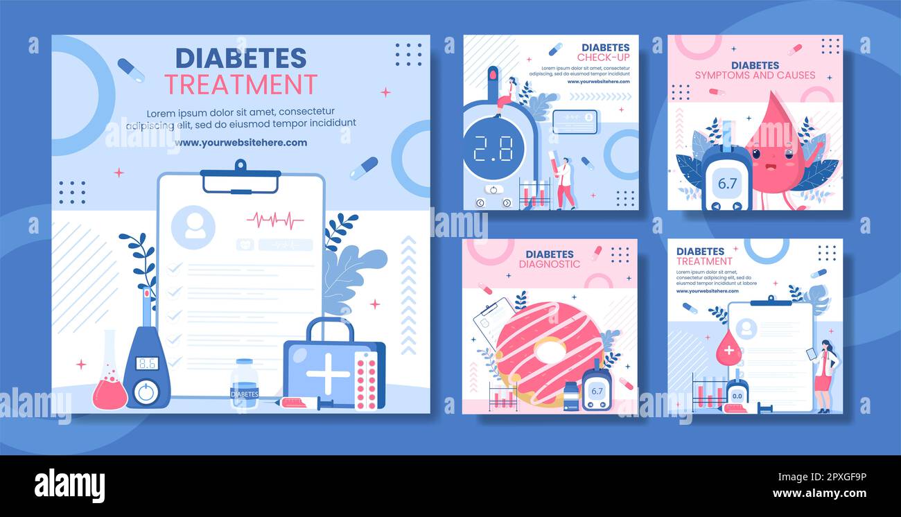 Diabetes Testing Healthcare Social Media Post Flat Cartoon Hand Drawn ...