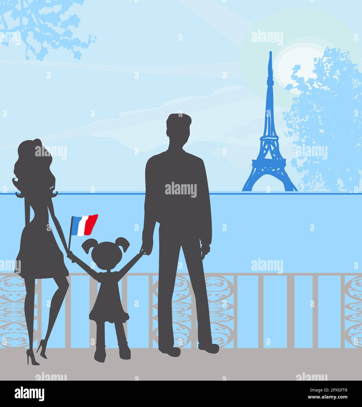 Silhouette happy family visiting paris hi-res stock photography and ...