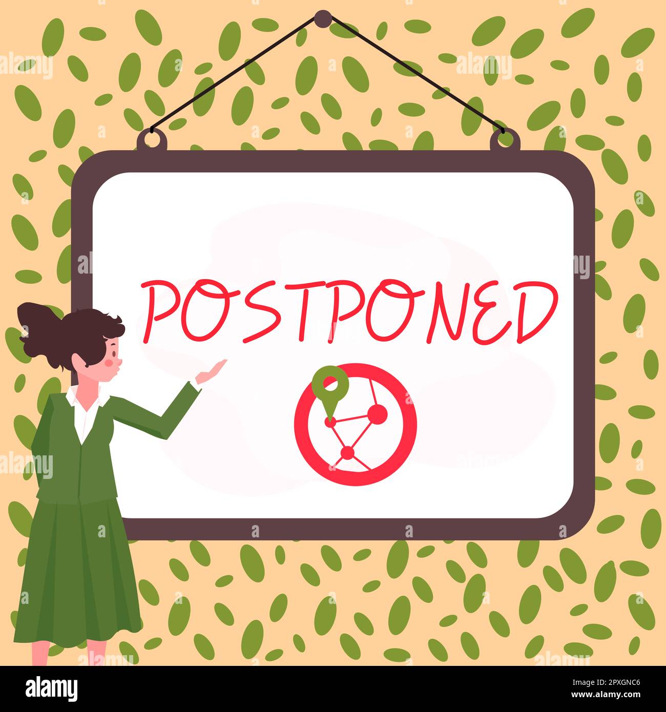 Hand writing sign Postponed, Word for to place later in order of ...