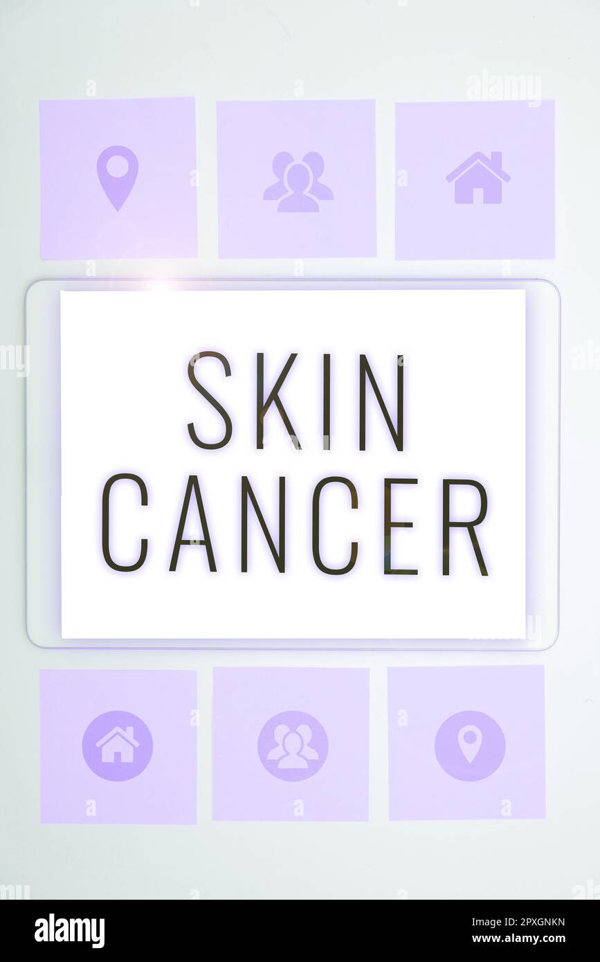 Hand writing sign Skin Cancer, Business showcase uncontrolled growth of ...