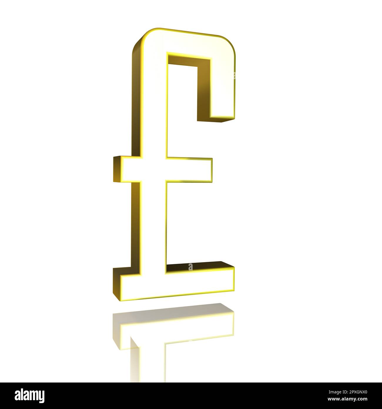 Pound currency symbol in yellow, gold on a white background as a 3D ...