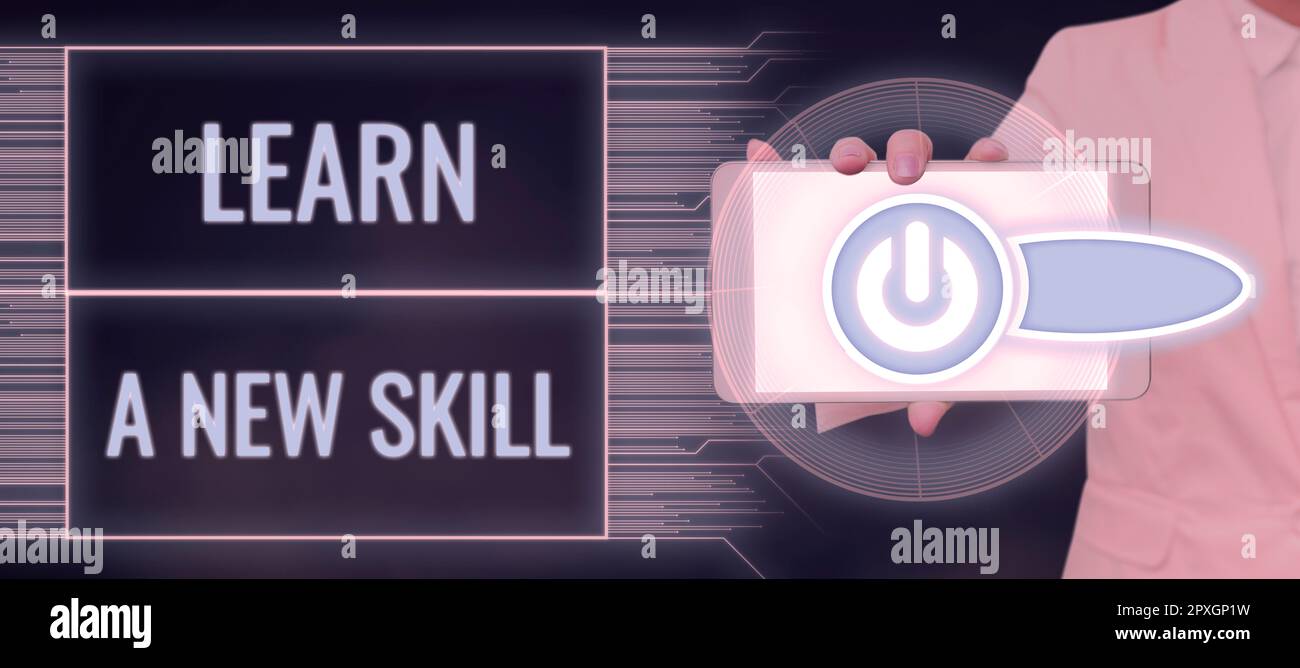 Text caption presenting Learn A New Skill, Internet Concept acquisition knowledge through study ...