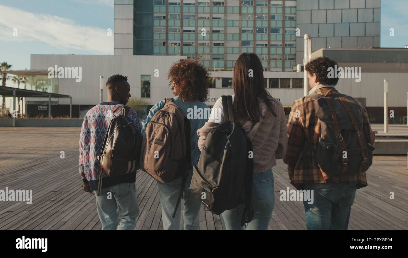 Group of students are walking from outside. Classmates students walk ...