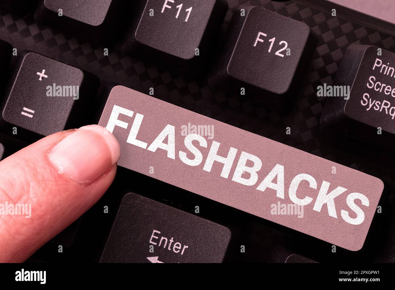 Text caption presenting Flashbacks, Word Written on interruption of ...