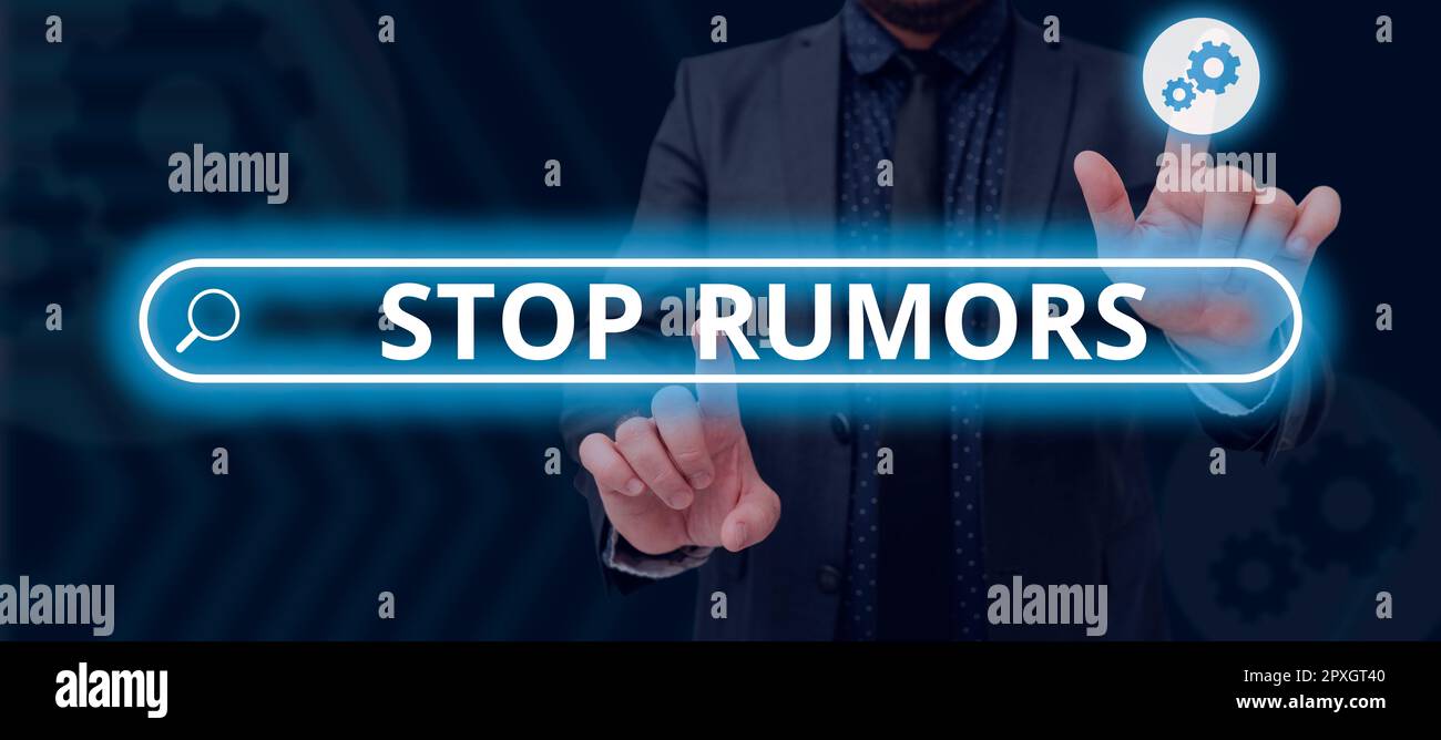 Conceptual caption Stop Rumors, Business showcase put an end ...
